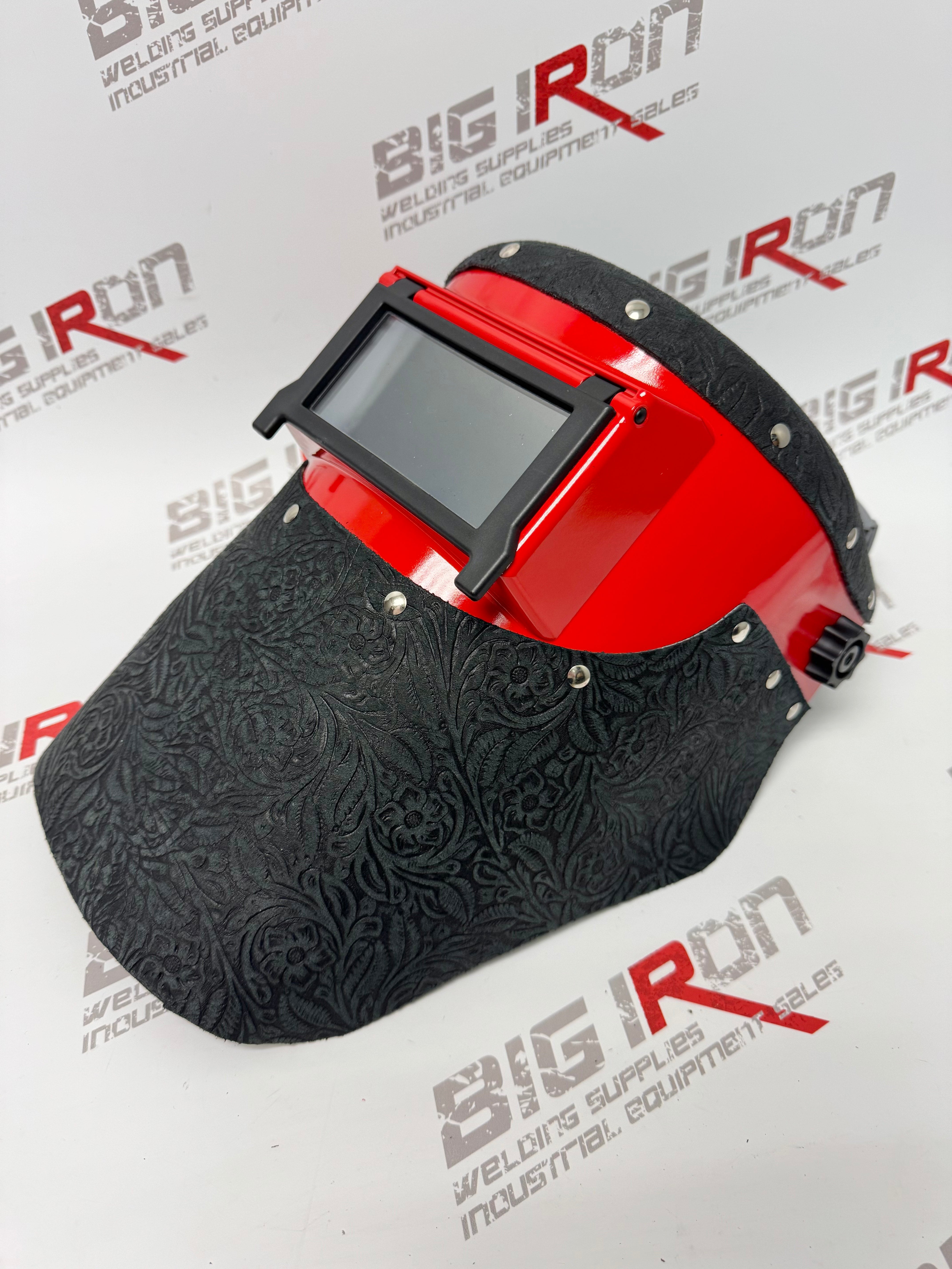 OUTLAW LEATHER- Slimline Welding Hood - Black Floral Suede – Big Iron ...